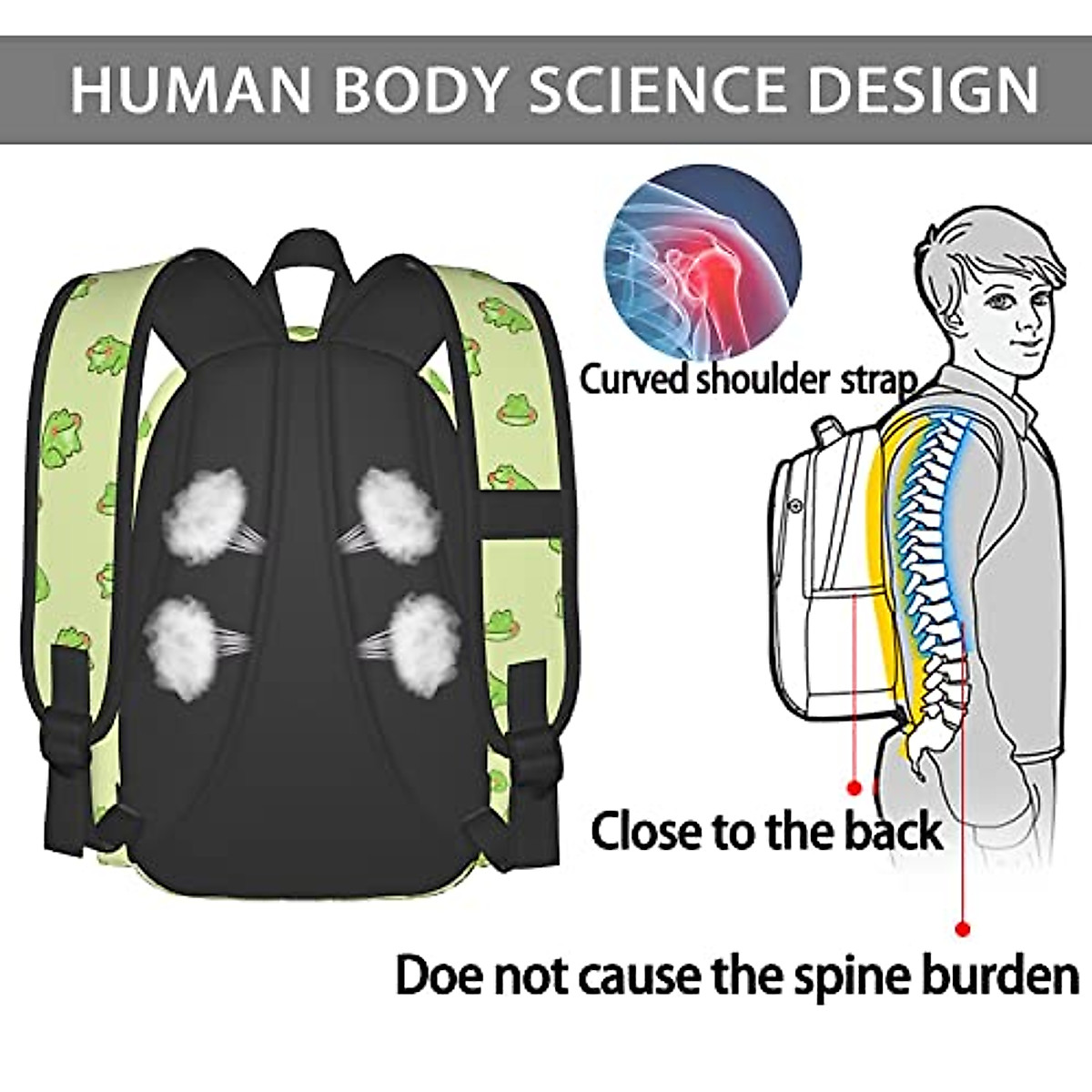 Qwalnely Frog Backpack School Bookbag Laptop Durable Waterproof Adjustable Backpacks for Girls Women & Boys Men