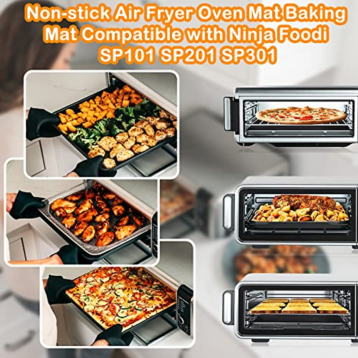 Palksky Air Fryer Oven Liners 4 PCS Compatible with Ninja Foodi SP101 SP201 SP301, Non-Stick Air Fryer Toaster Oven Mat(14 * 12inch) Reusable Microwave Bottom of Gas & Electric Oven Baking Mat