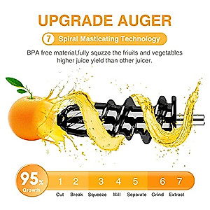 Aucma Slow Juicer Machine, Cold Press Juicer with Quiet Motor and Reverse Function, Masticating Juicer Machine with Brush Recipes, Juicer Extractor for High Nutrient Fruit Vegetable Juice (Classic Red)