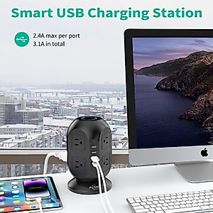 Power Strip Tower with USB Ports, AiJoy Surge Protector with 8 AC Outlets and 4 USB Ports, Fast Charging Station with Extension Cord 10FT, Office Supplies & Dorm Essentials