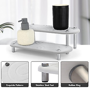 YumTech Sink Tray, Diatomaceous Tray, Fast Drying Stone Sink Caddy, Instant Dry Sink Organizer Bathroom, Water Absorbing Drying Stone Tray for Sink, Drying Stone for Kitchen Counter(2-Tier, Grey）