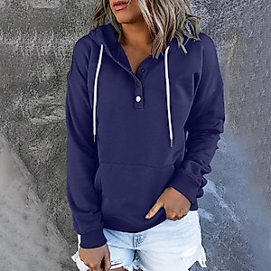 prime deals today clearance Beach Hoodies For Women Dressy Casual Hoodies For Women Long Sleeve Pullover Tops Drawstring Hooded Sweatshirts Fall Fashion Outfits 2023 Navy M