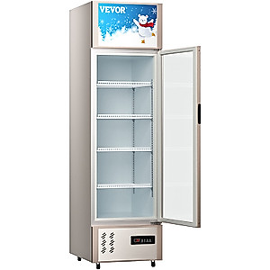 VEVOR Commercial Refrigerator,Display Fridge Upright Beverage Cooler, Glass Door with LED Light for Home, Store, Gym or Office, (11 cu.ft. Single Swing Door)