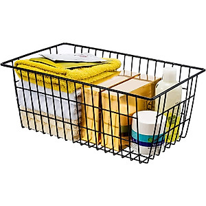 GEDLIRE 15.2" Metal Wire Baskets for Organizing 6 Pack, Household Pantry Storage Freezer Organizer Bins with Handles, Freezer Baskets for Upright Freezer, Refrigerators, Kitchen Cabinets, Black
