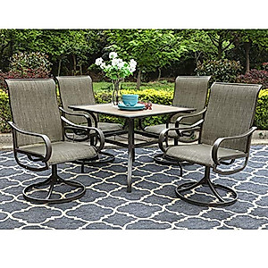 PHI VILLA Outdoor Dining Set for 4, 5 PCS 1 Square 37"x 37" Umbrella Dining Table & Clearance with 4 Swivel Dining Chairs (1.57" Hole) for Patio Kitchen Lawn & Garden