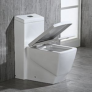 WOODBRIDGE Modern Square Design One Piece Dual Flush 1.28 GP Toilet, Chair Heightwith Soft Closing Seat, Chrome Button B0920-CH, White