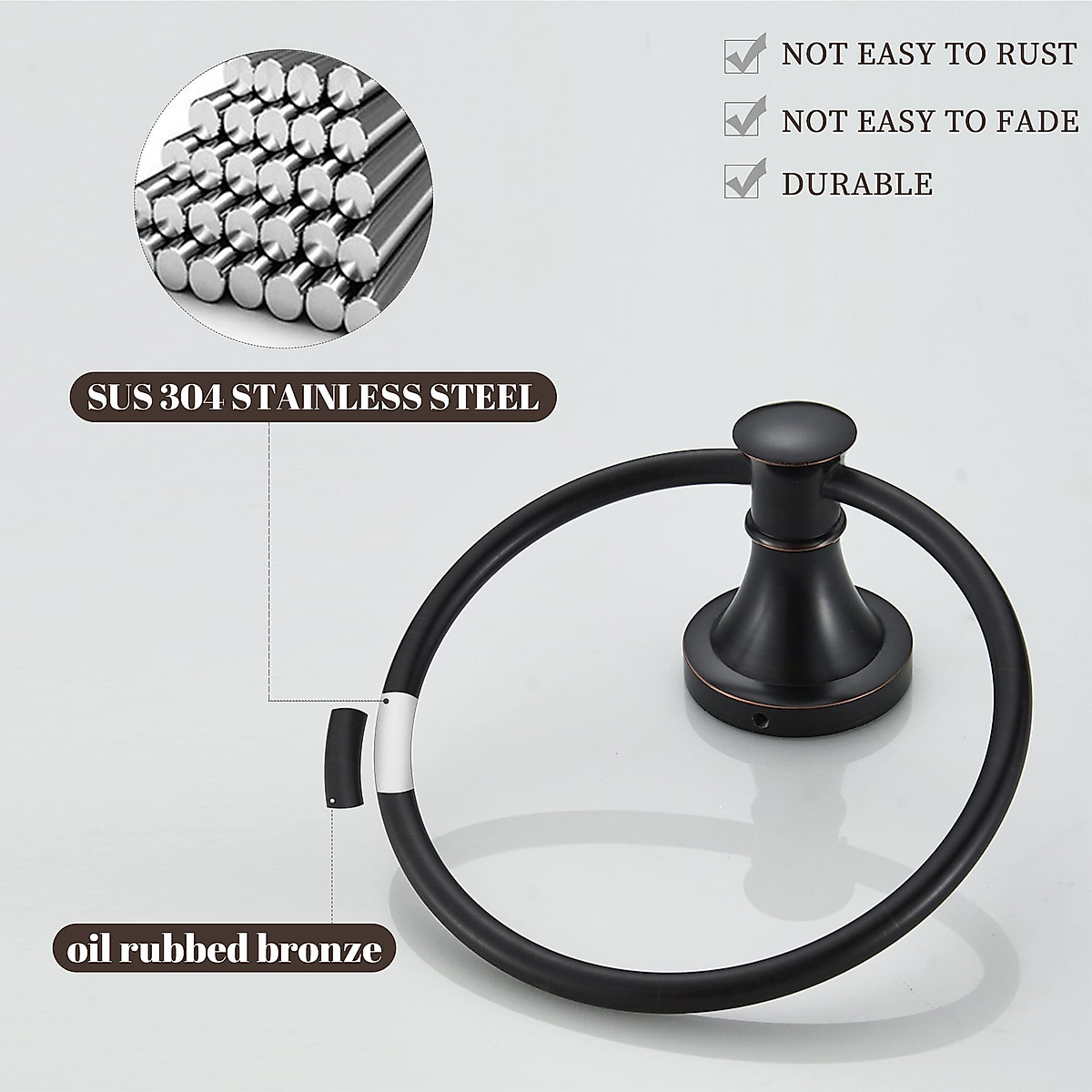 WOLIBEER Bronze Towel Ring, Oil Rubbed Hand Towel Holder Rustic Bathroom Towel Hanger SUS 304 Stainless Steel Towel Rack Wall Mounted