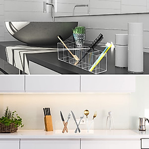 Jetec Acrylic Pencil Holder 6 Compartments Pen Holder Stationery Organizer Makeup Storage Box for Desk Accessories, Cosmetic Brushes, Office, Dorm, Bathroom, Kitchen Supplies (Clear)