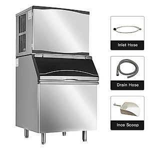 Commercial Ice Maker Machine with Bin, Atosa Stainless Steel Automatic Supermarkets Restaurant, 460lbs/24h