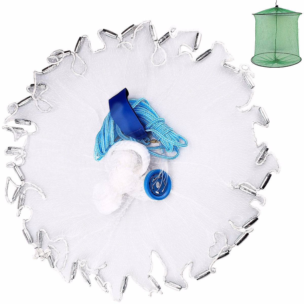 ReeMoo Cast Net, 3/8 Inch Mesh Size Throw Cast Net 6Ft Radius with Real Metal Sinker, Saltwater Freshwater Casting Net for Bait Trap Fish, Premium Monofilament Nylon Net