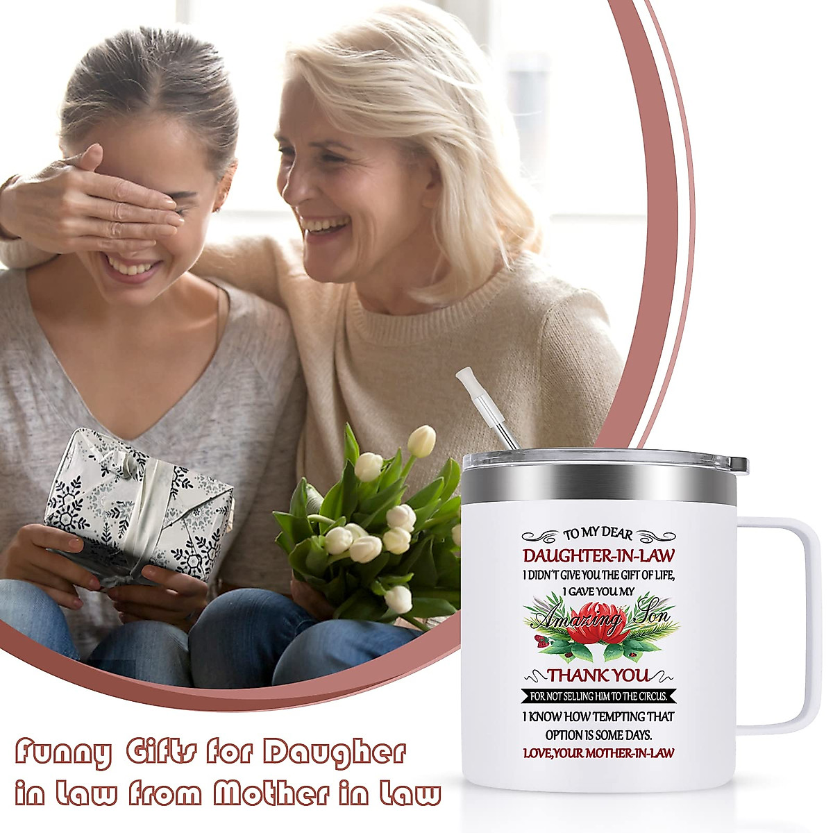 LiqCool Gifts for Daughter in Law, Daughter in Law Gifts from Mother in Law for Mothers Day Christmas, 12oz Daughter in Law Cofee Mug with Handle, Funny Gifts for Future Daugher in Law (White, 12 Oz)