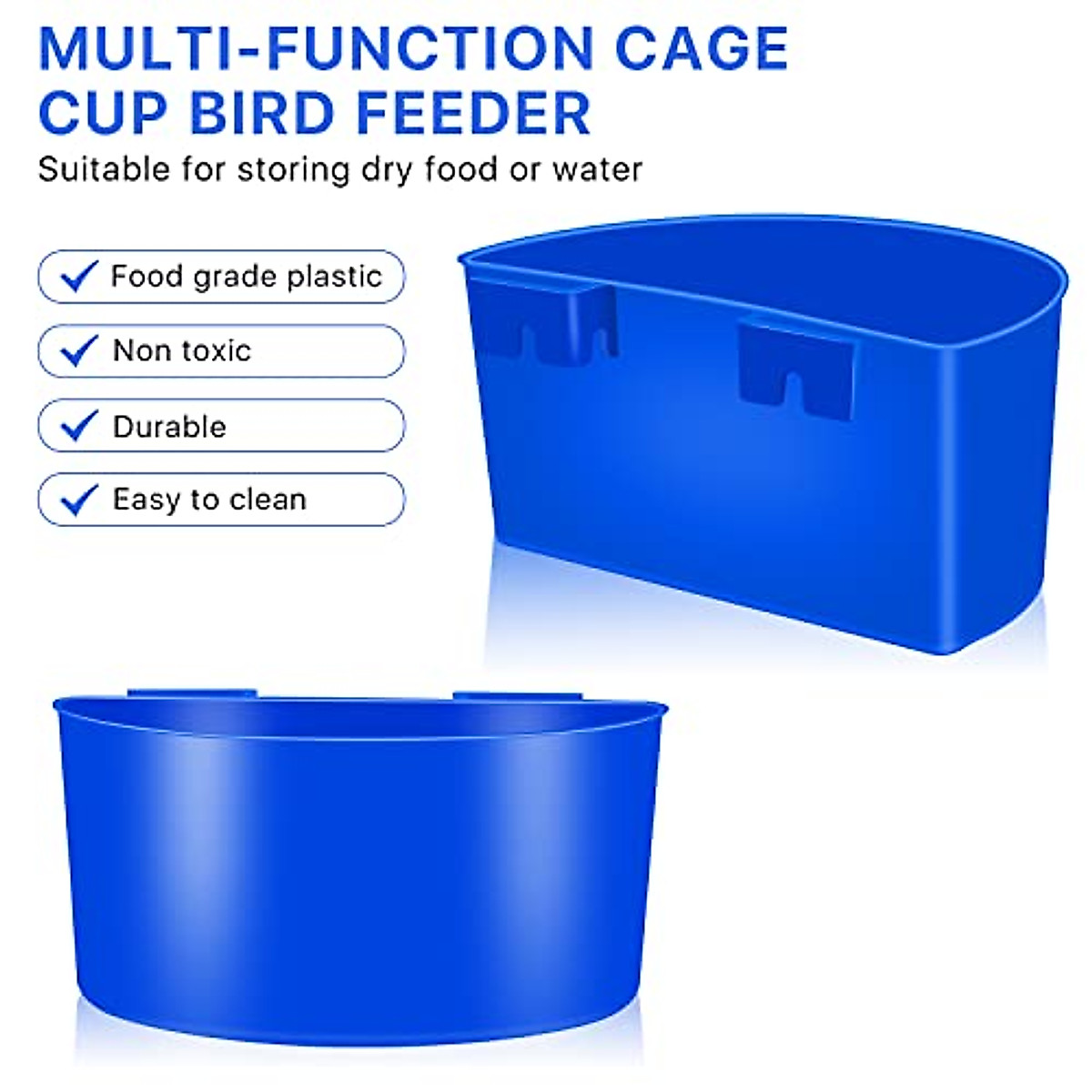 Worldity 30Pcs Chicken Feeder Cups Cage, Plastic Bird Cups, Hanging Pigeon Food Bird Feeders for Cage, Durable Cage Feeders with Hook, Perfect for Parrot Parakeet Rabbit Pet Poultry Feeding, Large