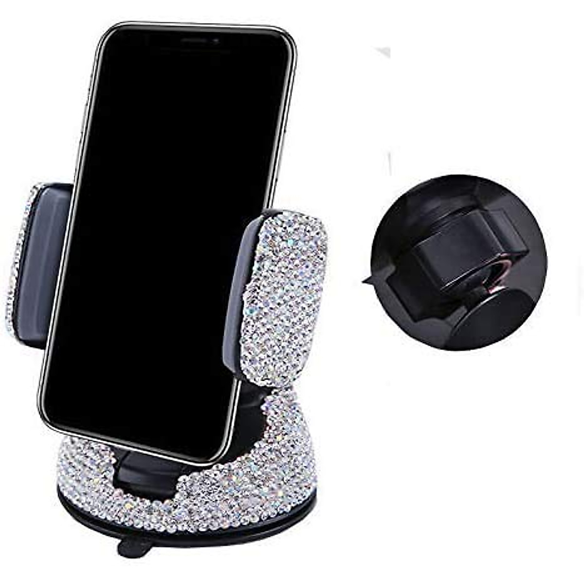 Ergonflow Luxury Rhinestone Bling Universal Car Stand Phone Holder Air Vent Car Mount Stand Holder Compatible with iPhone X 8 Plus 7 Plus SE 6s 6 Plus 6 5s 5 4s 4 (Silver)