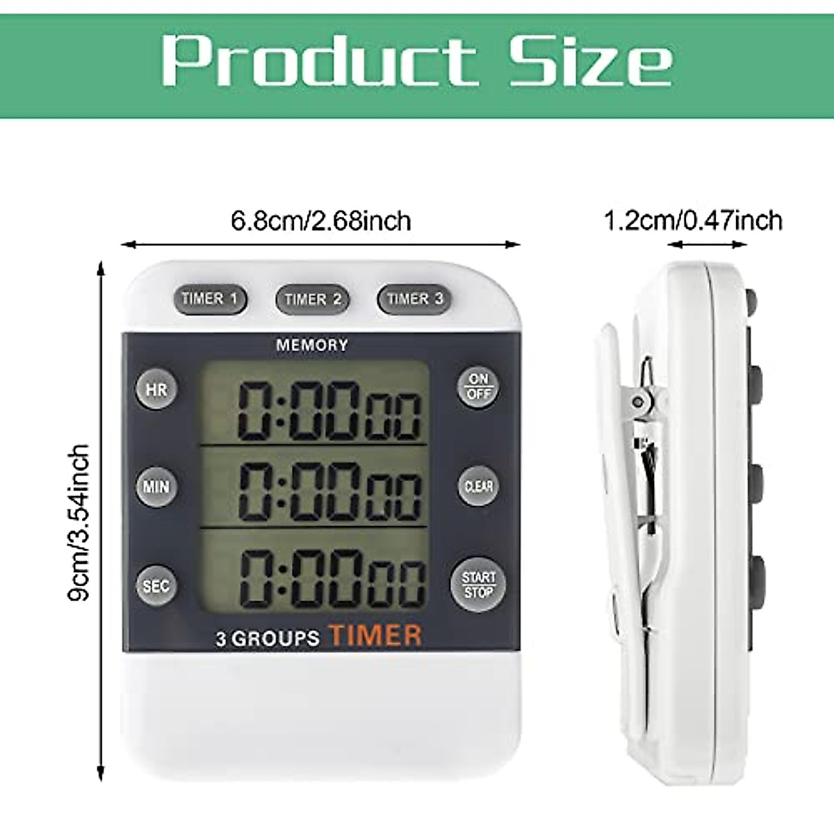 Photect 2 Pieces Digital Dual Kitchen Timer 3 Channels Count UP/Down Timer Cooking Timer with Magnetic Back Loud Alarm Large Display Countdown Timer for Cooking Classroom Kids Teacher Study