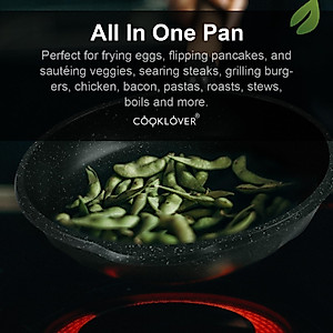 Nonstick Cookware Set Non Toxic 100% PFOA Free Compatible Induction Pots and Pans Sets with Glass Lid 13 Piece (Marble Black)