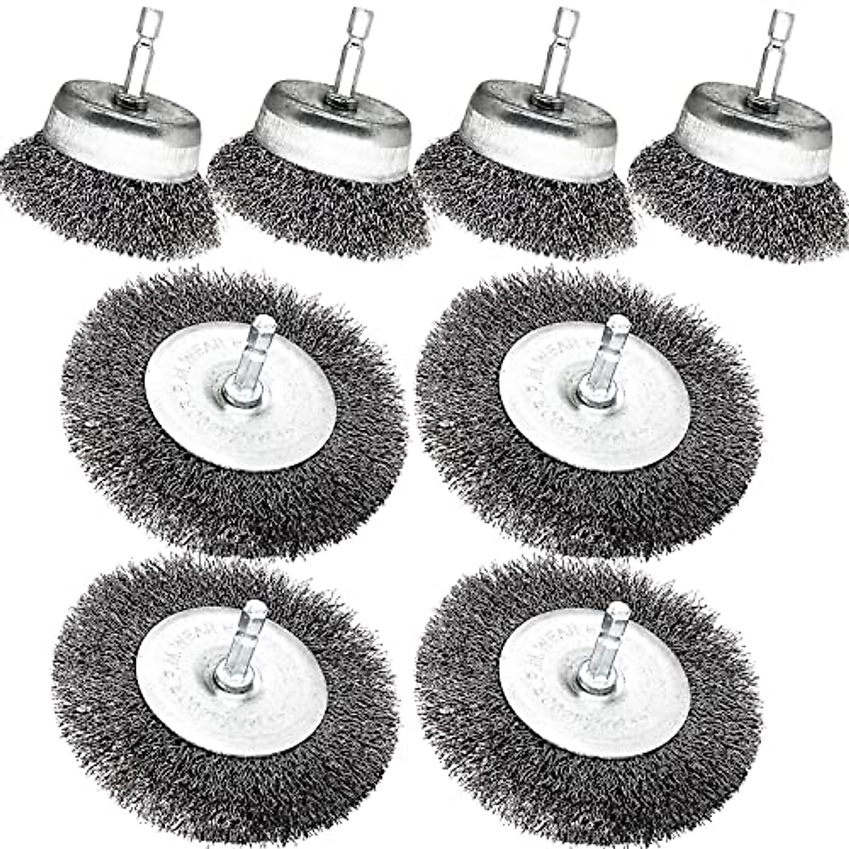 8 Pack Wire Brush for Drill, DaduoRi 3-4 Inches Wire Wheel Cup Brush Set, Drill Wire Brushes for Fast Cleaning Rust or Multipurpose Grinding (1/4" Hex Shank)