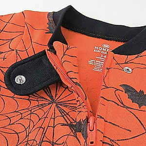 HonestBaby Sleep and Play Footed Pajamas One-Piece Sleeper Jumpsuit Zip-front PJs Organic Cotton for Baby Boys, Unisex, Batty, 0-3 Months