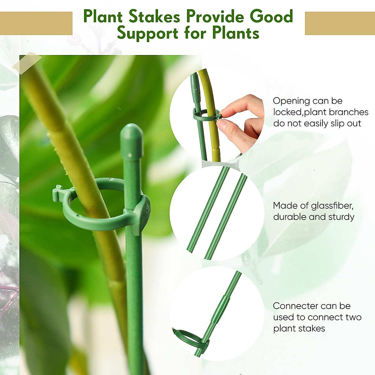 meekoo 60 Pcs Adjustable Garden Plant Support Stakes Single Stem Plant Cage Support Rings with Clips and Connect Pipe for Orchid Rose Tomato, 12 Inch (Green)