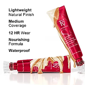 FV Waterproof Liquid Foundation, Dewy Finish Long Lasting Lightweight Medium Coverage Face Makeup for Normal & Dry Skin, Cruelty Free, Nourishing Toffee