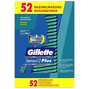 Gillette two Boxes of 52 Men's Custom Plus Disposable Razor with Powder Lubrastrip (104 Count)