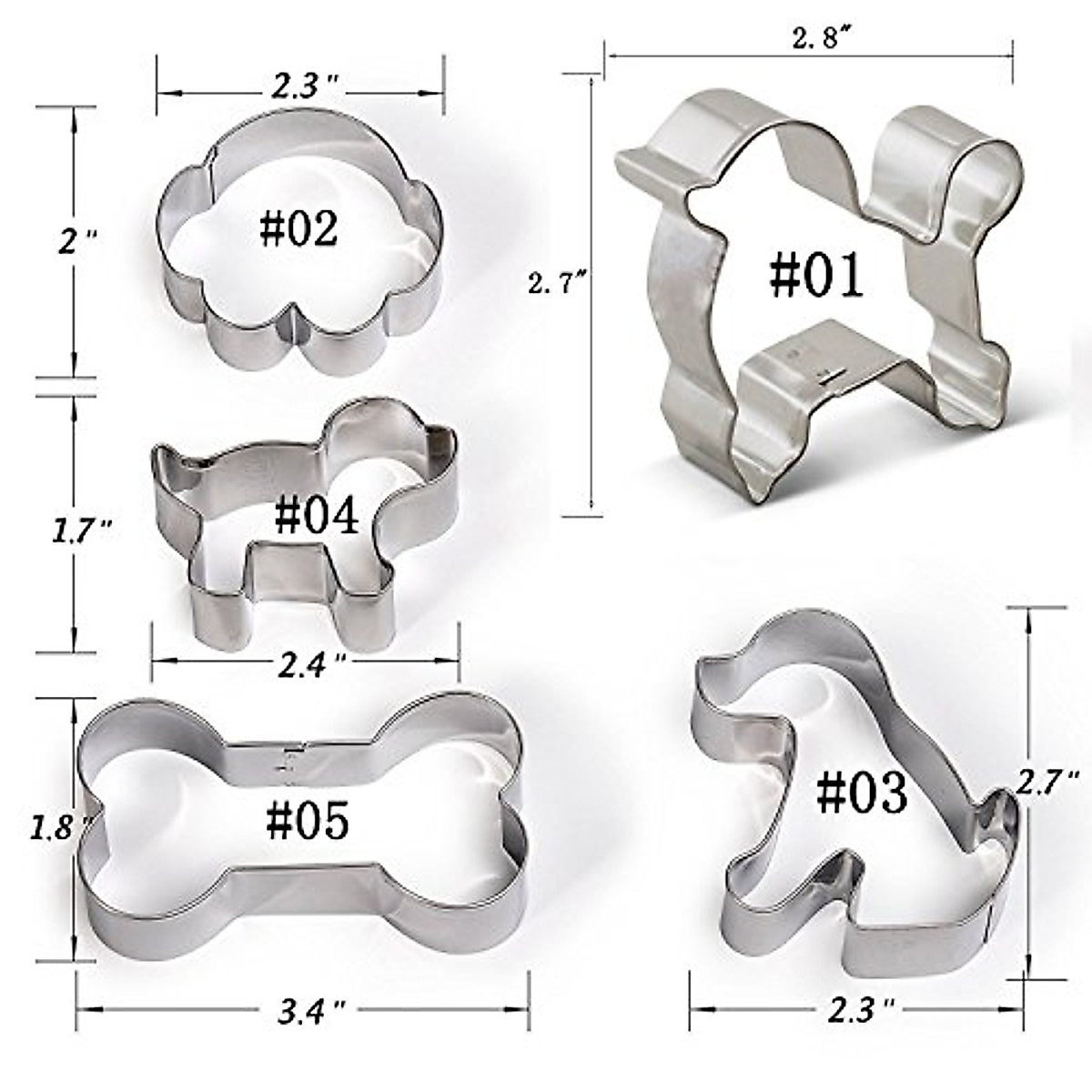 Puppy Dog Paw and Bone Shaped Cookie Cutter, Stainless Steel Biscuit/Fondant Molds Homemade Baking Tools by EORTA for Kids, Party, Dishwasher Safe, Set of 5