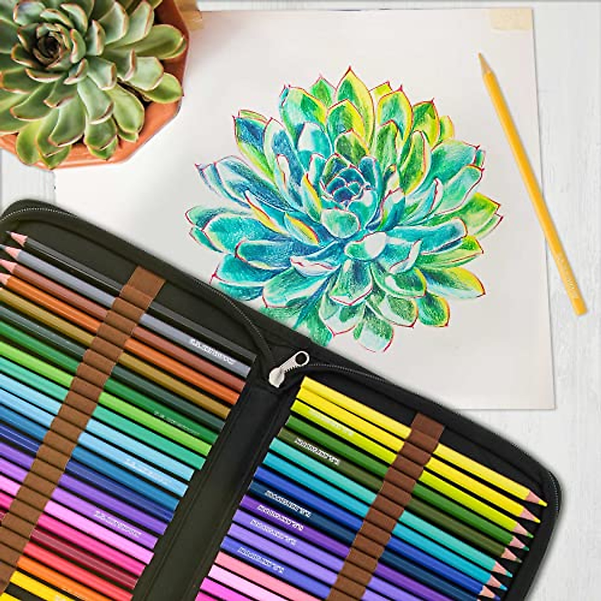 U.S. Art Supply 50 Piece Adult Coloring Book Artist Grade Colored Pencil Set with Zippered Storage and Carrying Case - Vibrant Colors, Smooth Art Drawing, Sketching - Kids, Students, Adults, Beginners