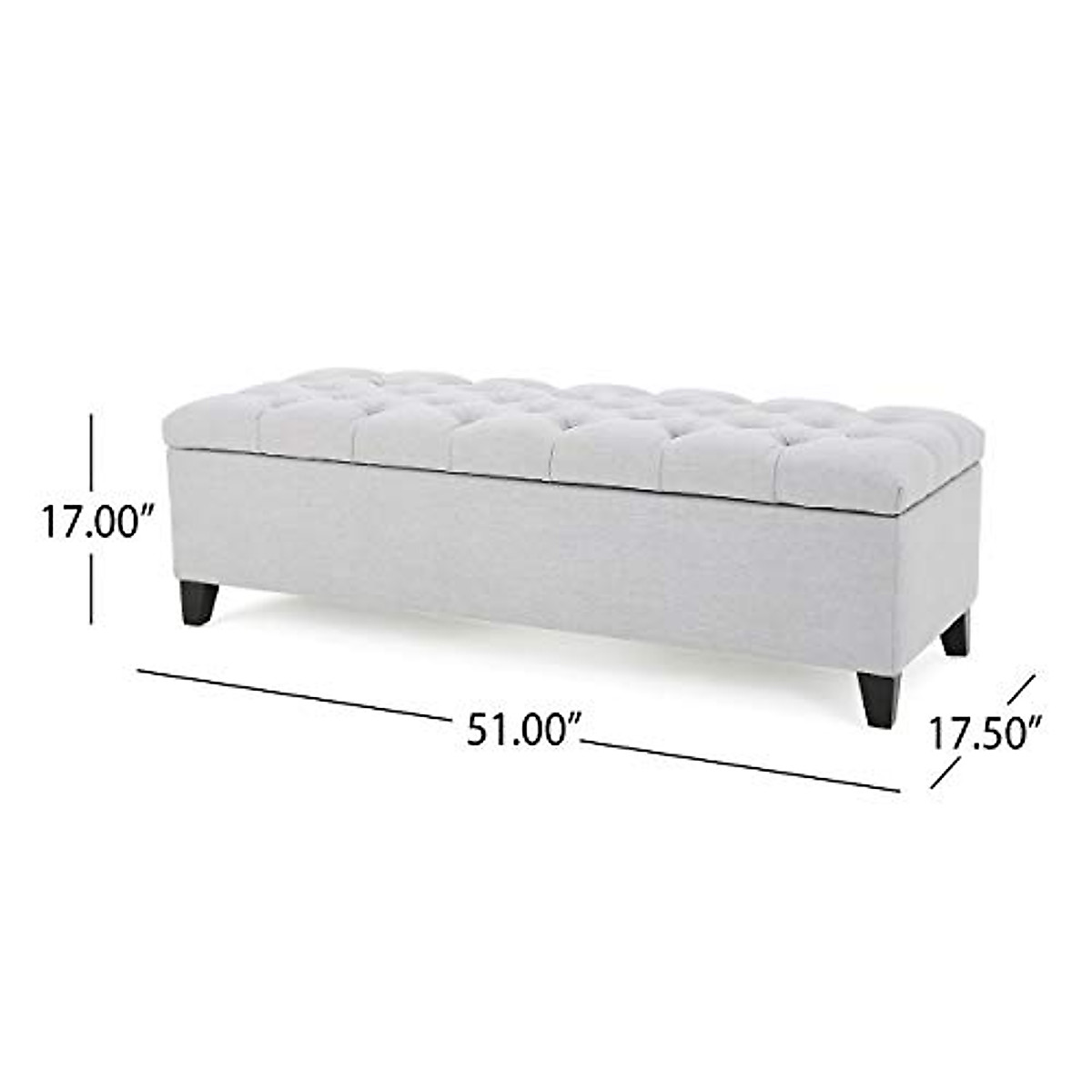 Christopher Knight Home Ottilie Fabric Storage Ottoman, Light Grey 17.50”D x 51.25”W x 17.43”H