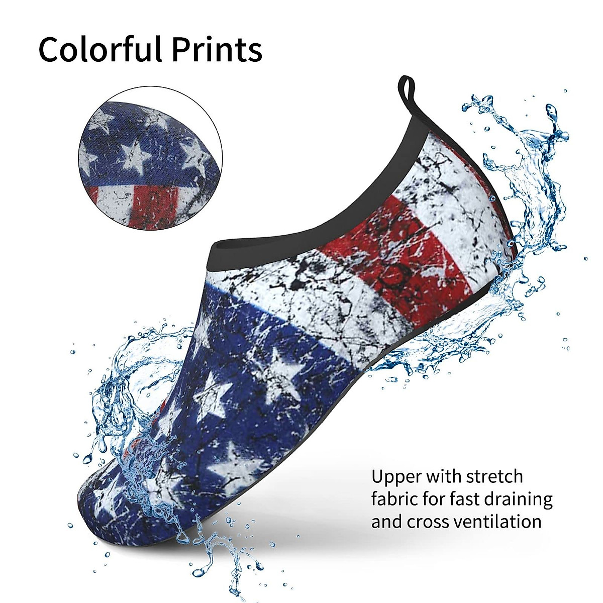 American Flag Art Red White and Blue Water Shoes Outdoor Exercise Aqua Socks Adult Aqua Socks Necessities for Men Women Water Games