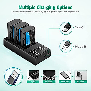 FirstPower LP-E6NH Battery 3-Pack and Triple Slot Charger Compatible with Canon EOS R R5 R6 R7 60D 70D 80D 90D 5D Mark II III IV 6D 6D II 7D 7D II Camera