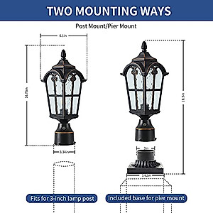 LONEDRUID Dusk to Dawn Outdoor Lamp Post Lights Waterproof Exterior Pole Lantern Lighting Fixtures with 3-Inch Pier Mount Base for Garden Patio Yard Pathway Driveway