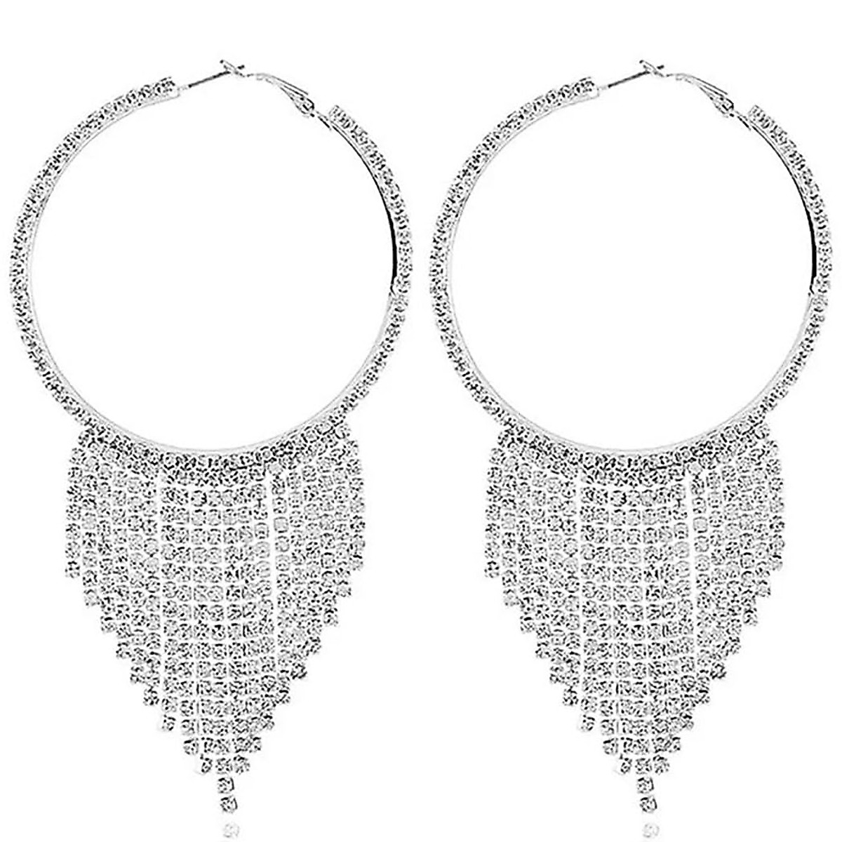 Earent Silver Rhinestone Tassel Earrings Sparkly Chandelier Fringe Earring Crystal Dangling Earrings Jewelry for Women