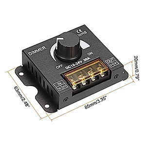 MECCANIXITY LED PWM Dimmer DC 12V 24V 30A Knob ON/Off Switch Dimming Controller with Metal Shell for Single Color Lighting LED Strips, Black