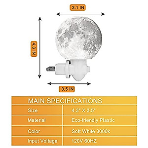 Moon Night Light, Plug in, LED Color Changing Night Light for Kids, 7 Colors Night Lights Plug in Wall, Replaceable Bulb, Moon Wall Nightlight for Children, Kids Bedroom, Hallway, Stairs, Toilet