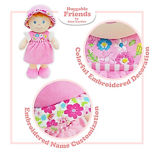 June Garden 12" Soft Dolly Emilia - Stuffed Soft Baby Doll Gift for 1 2 3 Year Old Girls - Pink Dress