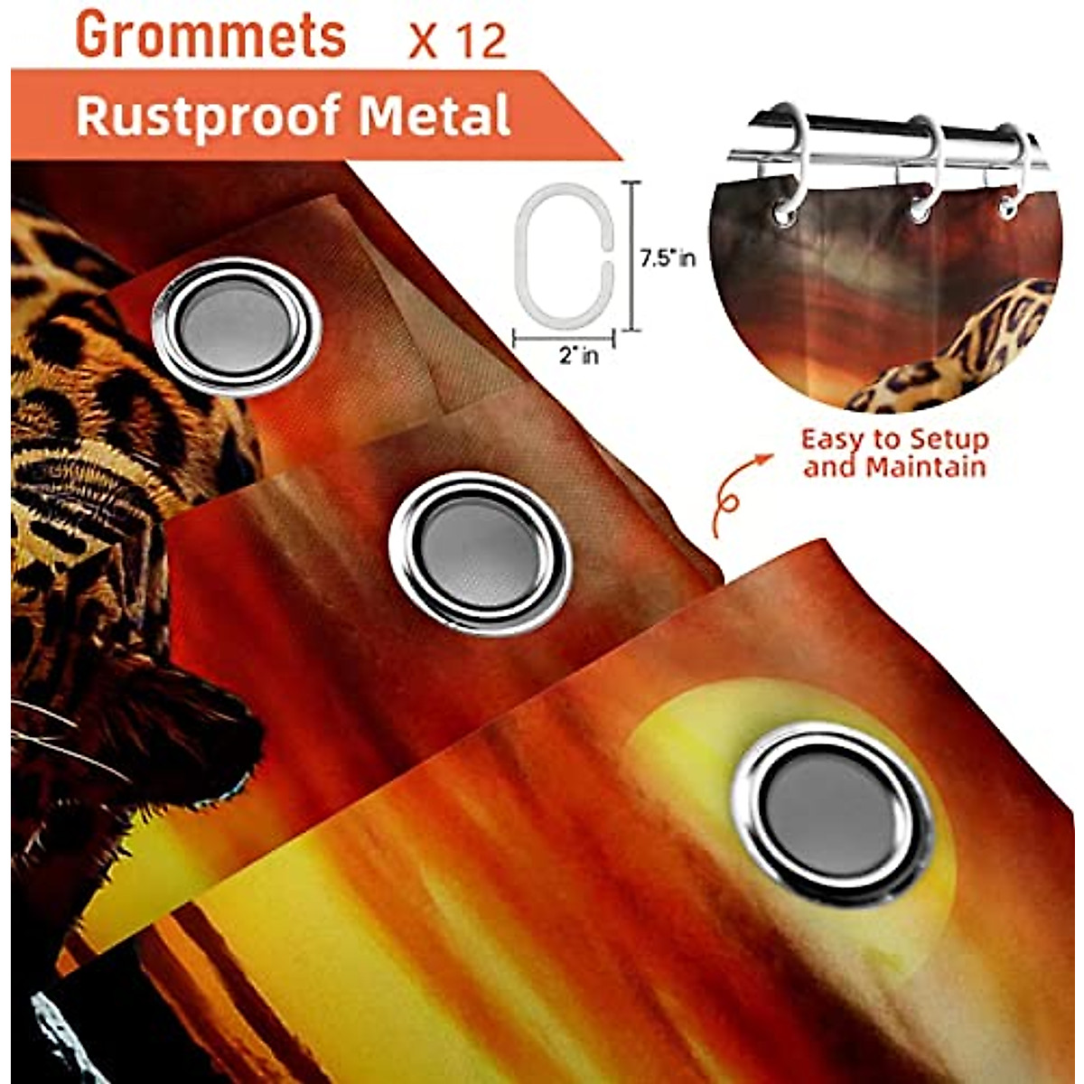 UFFAE 4 Pcs Leopard Cheetah Shower Curtain Set with Rugs, Toilet Lid Cover, Bath Mat,Waterproof African Animal Print Bathroom Decor Sets Accessories with 12 Hooks