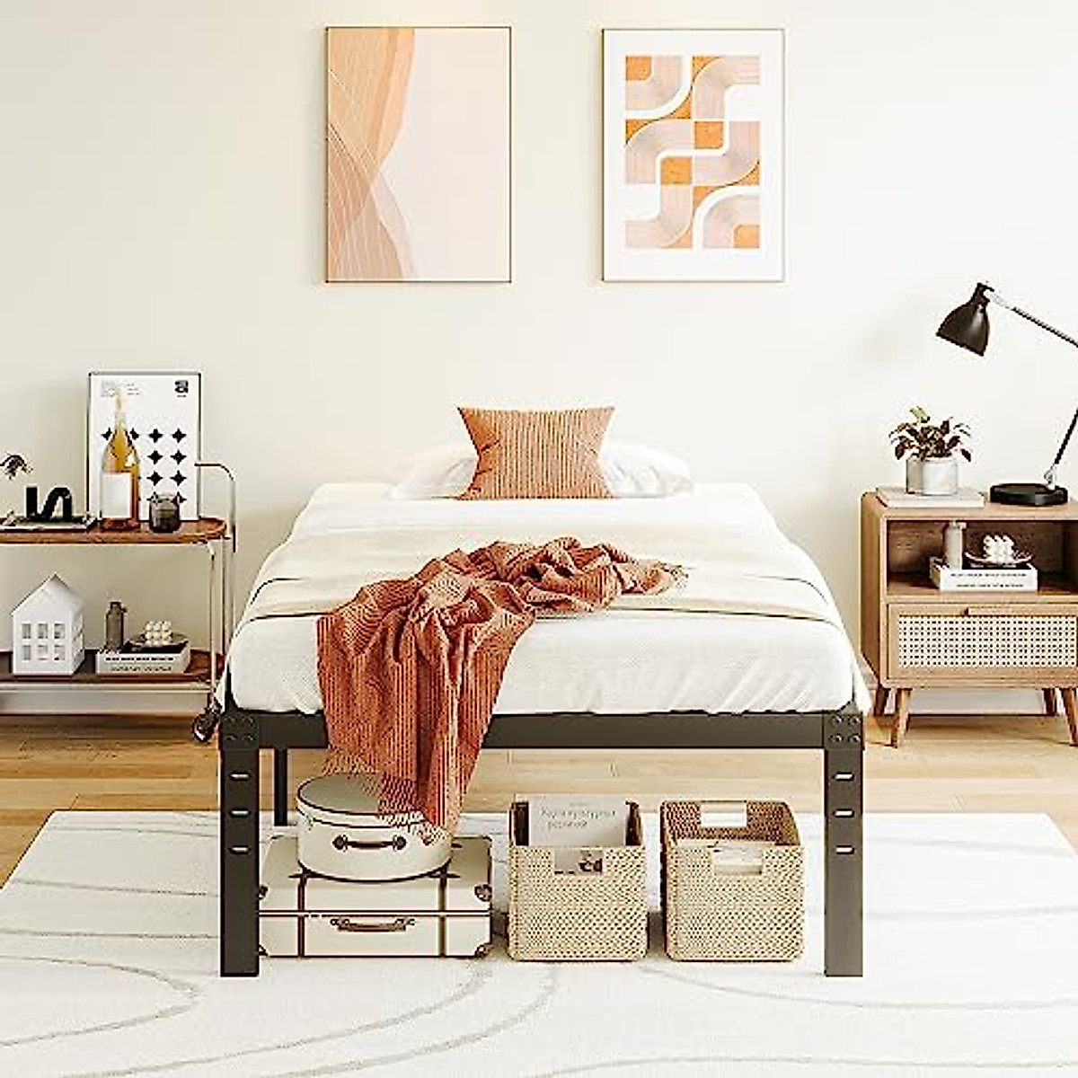 Nordicbed Twin Bed Frame 18 Inch, Heavy Duty Metal Frames with Steel Slats Support, Under Bed Storage, No Box Spring Needed, Noise Free, Easy Assembly, Black