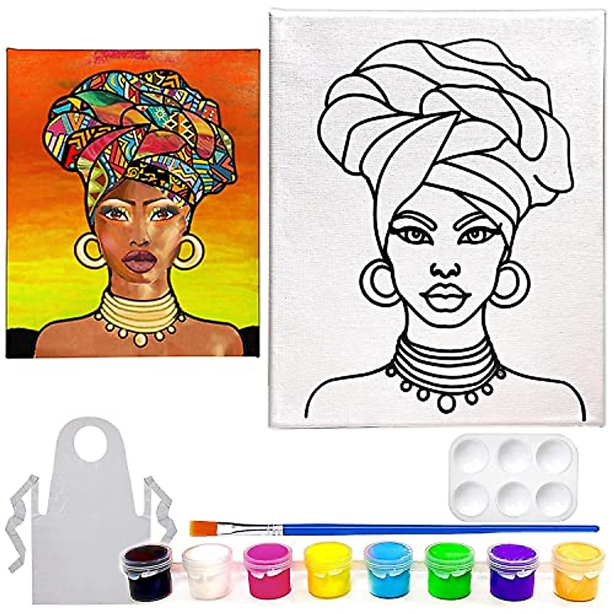 Indigo Art Studio Pre Drawn Canvas Paint Kit for Adults Kids | Stenciled With Marker | Art Activity | Afro Queen Retro | DIY Birthday Gift & Sip and Paint With Twist Party Queen #5 (8x10 Inches)