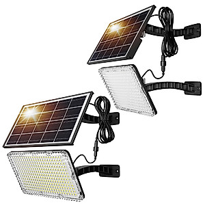 JACKYLED Solar Lights Outdoor 299 LED 1000 Lumens Bright Solar Wall Spotlight with 4000mAh Battery IP65 Waterproof Dusk to Dawn Auto Lighting for Front Door Balcony Shop Barn Garage (Black, 2-Pack)