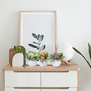 Zuvas Fake Plants 6 Packs Small Artificial Plastic Plants Set Home Decor Mini Potted Faux Flowers and Herb Greenery Leaves for Bathroom Office Table Shelf Decoration