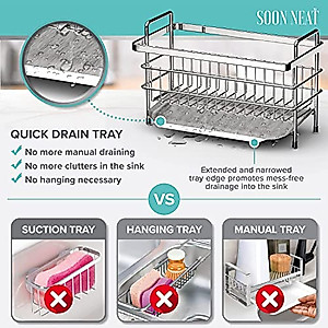 Soon Neat Kitchen Sink Caddy - Kitchen Sink Organizer - Quick Draining, Stainless Steel Tray