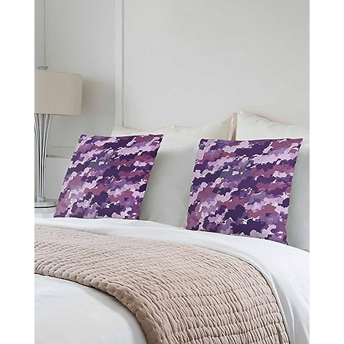 applebless Set of 2 Throw Pillow Covers Square for Home Decor, Camouflage Netting Camo Purple 18x18 Inch Cotton Reversible Pillow Case Sofa Soft Cushion Cases for Bedroom Couch Bed Car Chair