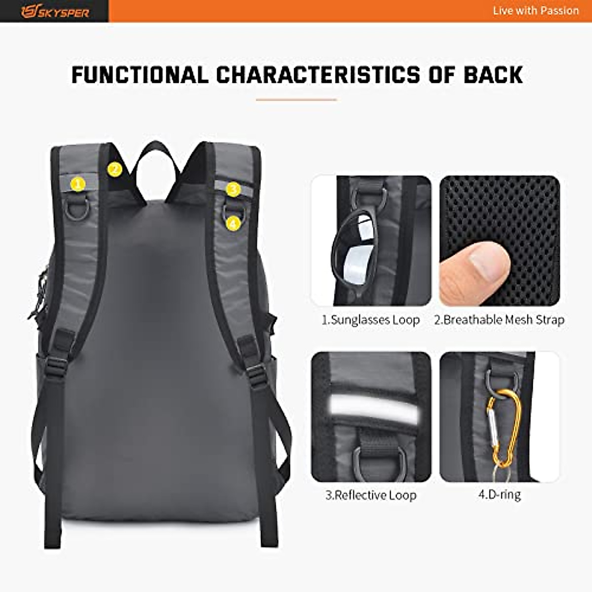 SKYSPER Lightweight Backpacks 25L Travel Daypacks Packable Hiking Daypack Light-duty Hike Bag Ultralight for Women Men