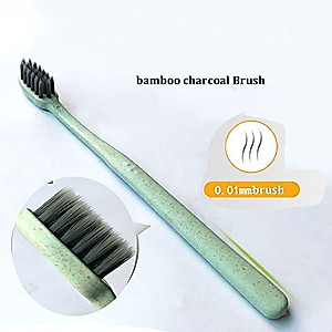 4 Pack Bamboo Charcoal Toothbrush Semilyn Wheat Straw Toothbrush Eco-Friendly ergonomic Soft Bristles Toothbrush Small Heads Superfine Teeth Comfortable for Sensitive Gums for Kid and Adult (4 Color)