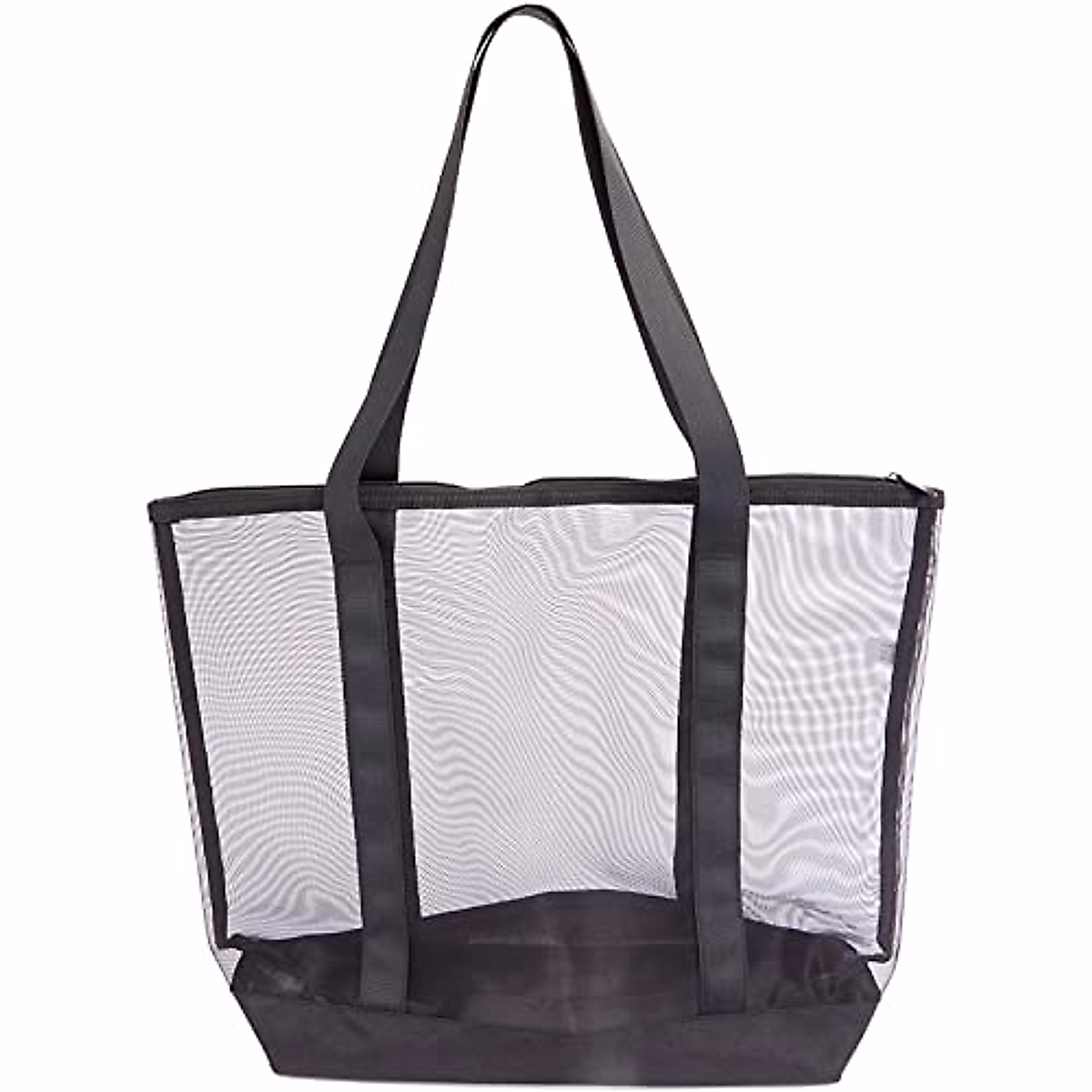 Okuna Outpost Mesh Tote Bags with Zipper for Grocery Shopping, Beach (Black, Large, 2 Pack)