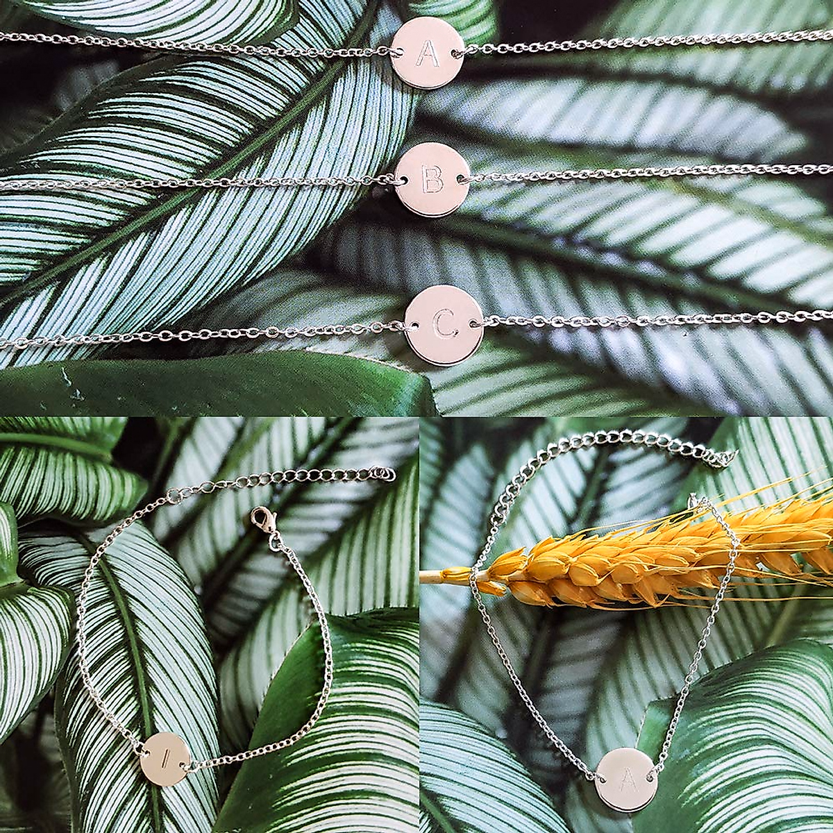 YANCHUN Silver C Initial Bracelet for Women Adjustable Round Disc Alphabet Letters Bracelet for Women (C)