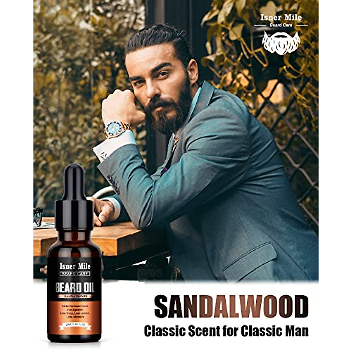 ISNER MILE Beard Oil 4 Pack, Stocking Stuffers Gifts for Him Dad Boyfriend, Mustaches Soften, Moisturize, Strength and Growth with Sandalwood, Bay Rum, Cologne, Unscented, Beard Maintenance Treatment