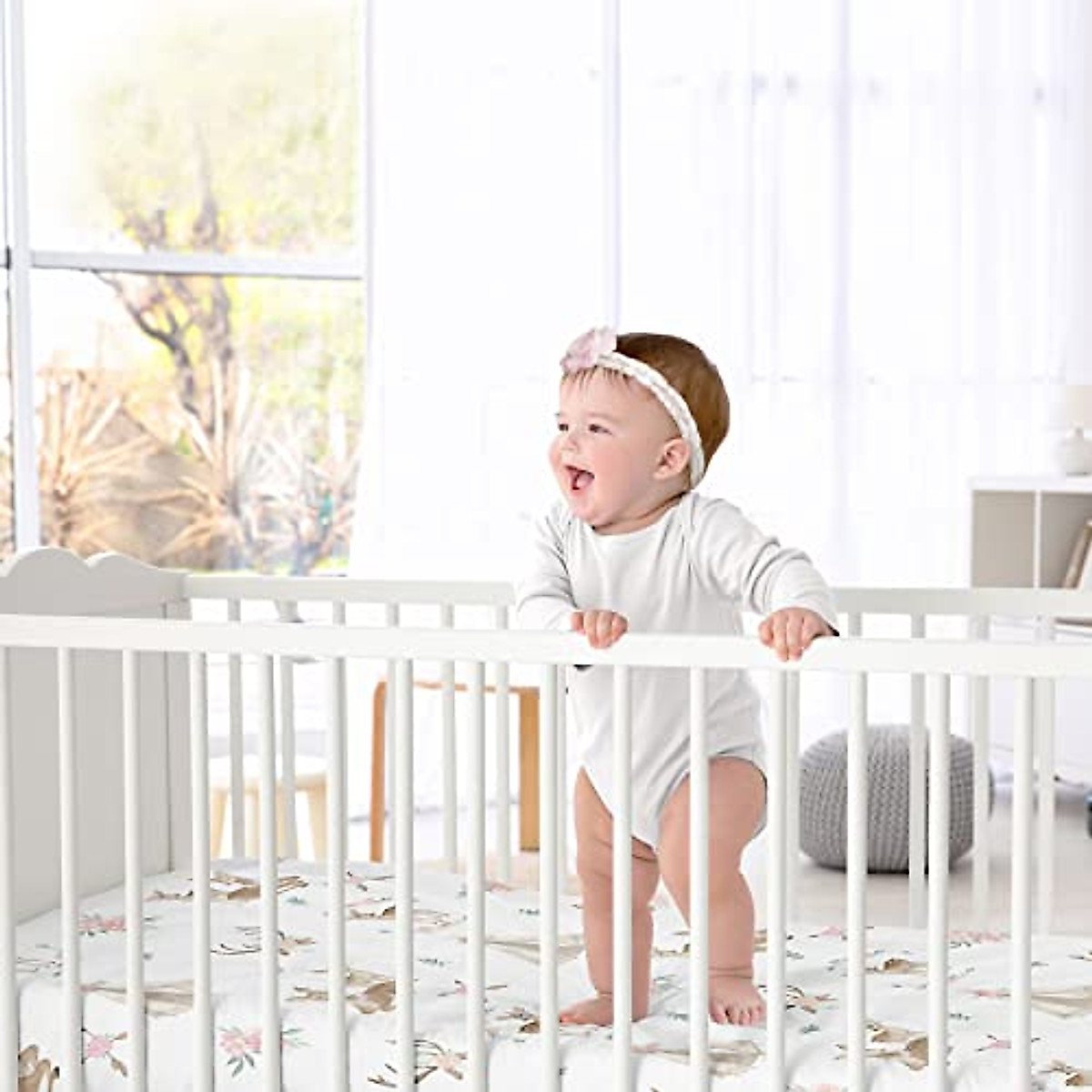 Sweet Jojo Designs Blush Pink, Mint Green and White Boho Baby or Toddler Fitted Crib Sheet for Woodland Deer Floral Collection