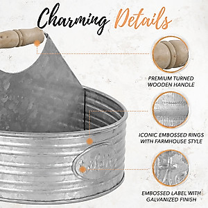 Autumn Alley Farmhouse Rustic Shower Caddy Basket for Bathroom - Toiletries Countertop Organizer, Decorative Bathroom Caddy, Galvanized Bathroom Accessories with Toilette Label, 11" x 6.25", Large