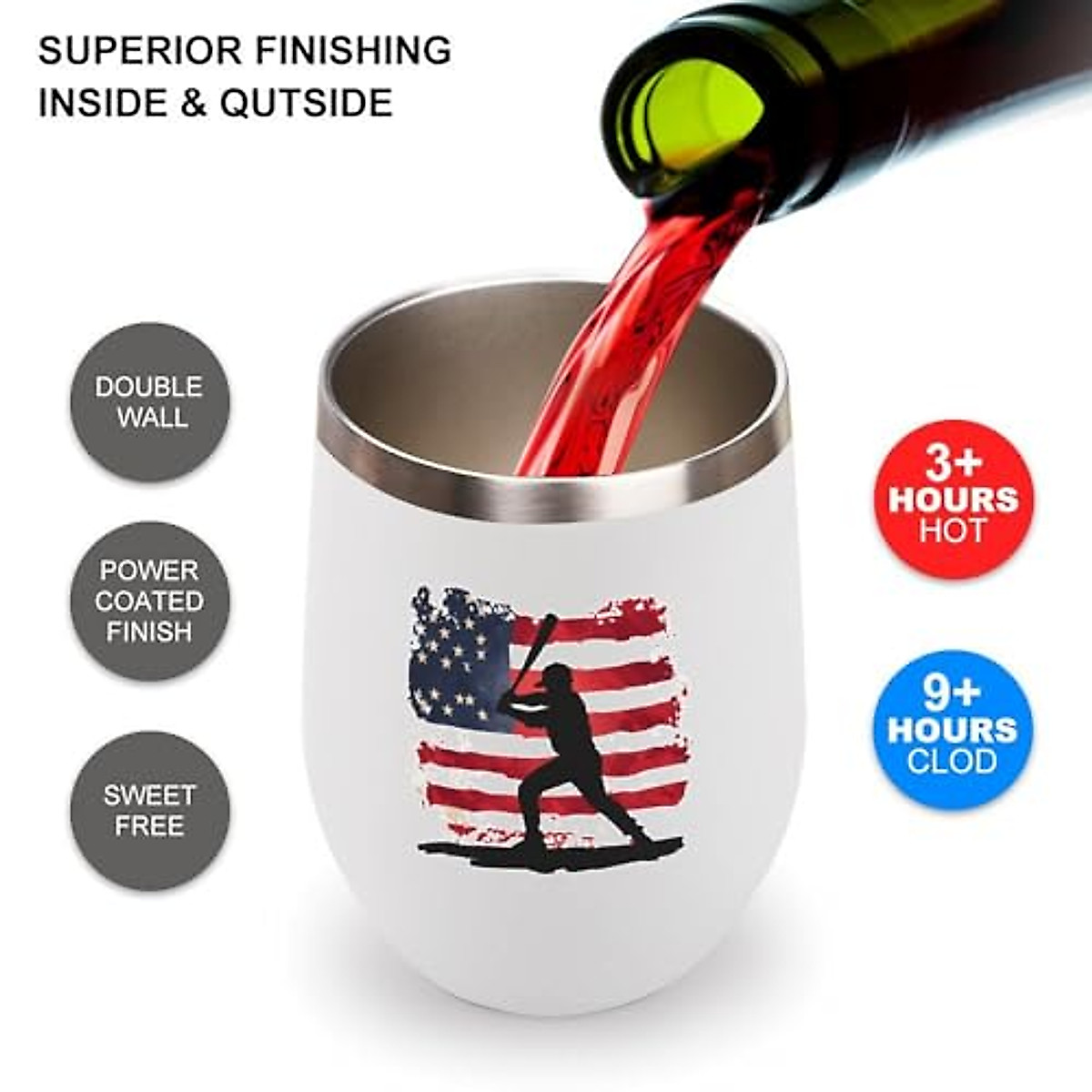 Baseball 4th Of July Men USA Flag Insulated Tumbler with Lid Stainless Steel Coffee Mug Cute Wine Tea Water Cup White-style