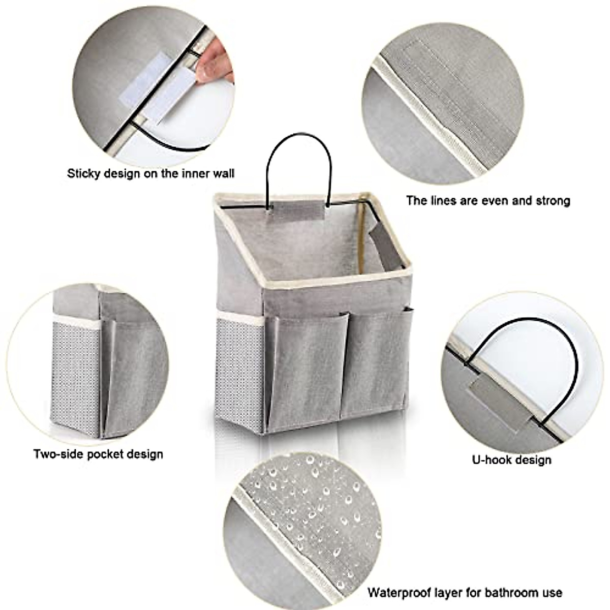 4 Pack Wall Hanging Storage bag Fabric Hanging Bag Organizer with 4 Pockets Wall Basket Organizer Hanging Storage Basket with 8 PCS Sticky Hooks for Bathroom Kitchen Dormitory (2 White+2 grey)